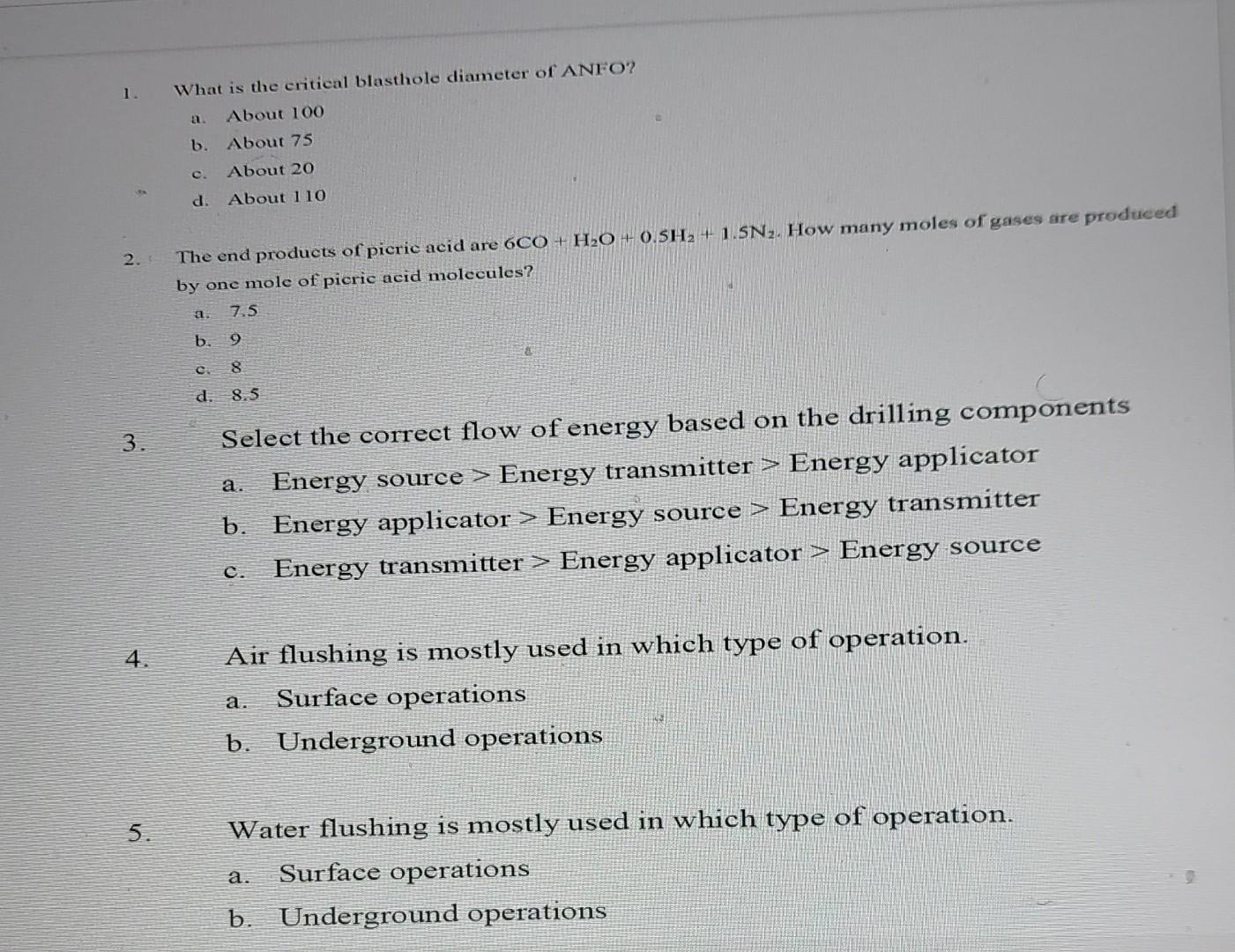Solved 1. What is the critical blasthole diameter of ANFO? | Chegg.com