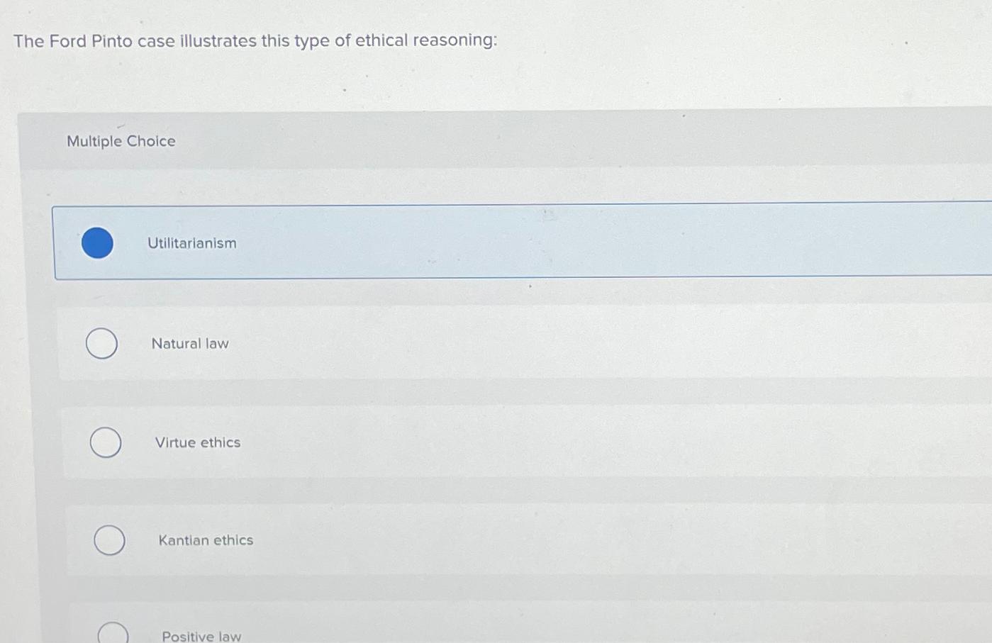 Solved The Ford Pinto case illustrates this type of ethical | Chegg.com