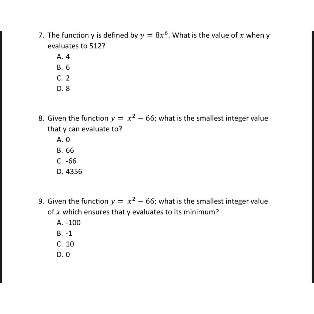 Solved The function y ﻿is defined by y=8x6. ﻿What is the | Chegg.com