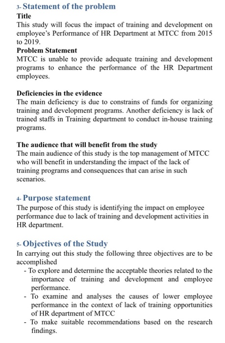 Solved 3- Statement of the problem Title This study will | Chegg.com