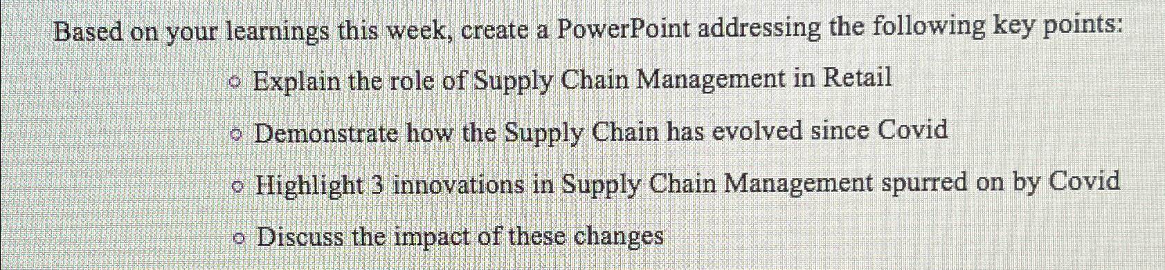 Solved Based on your learnings this week, create a | Chegg.com