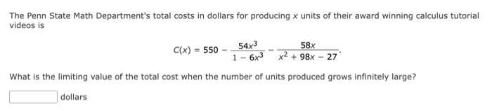 Solved The Penn State Math Department's total costs in | Chegg.com