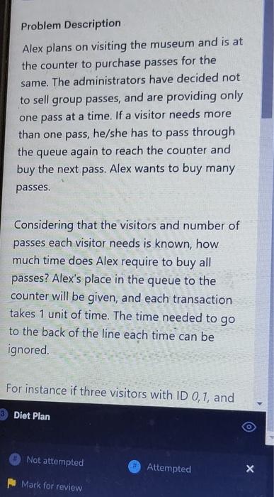 Solved Problem Description Alex plans on visiting the museum | Chegg.com