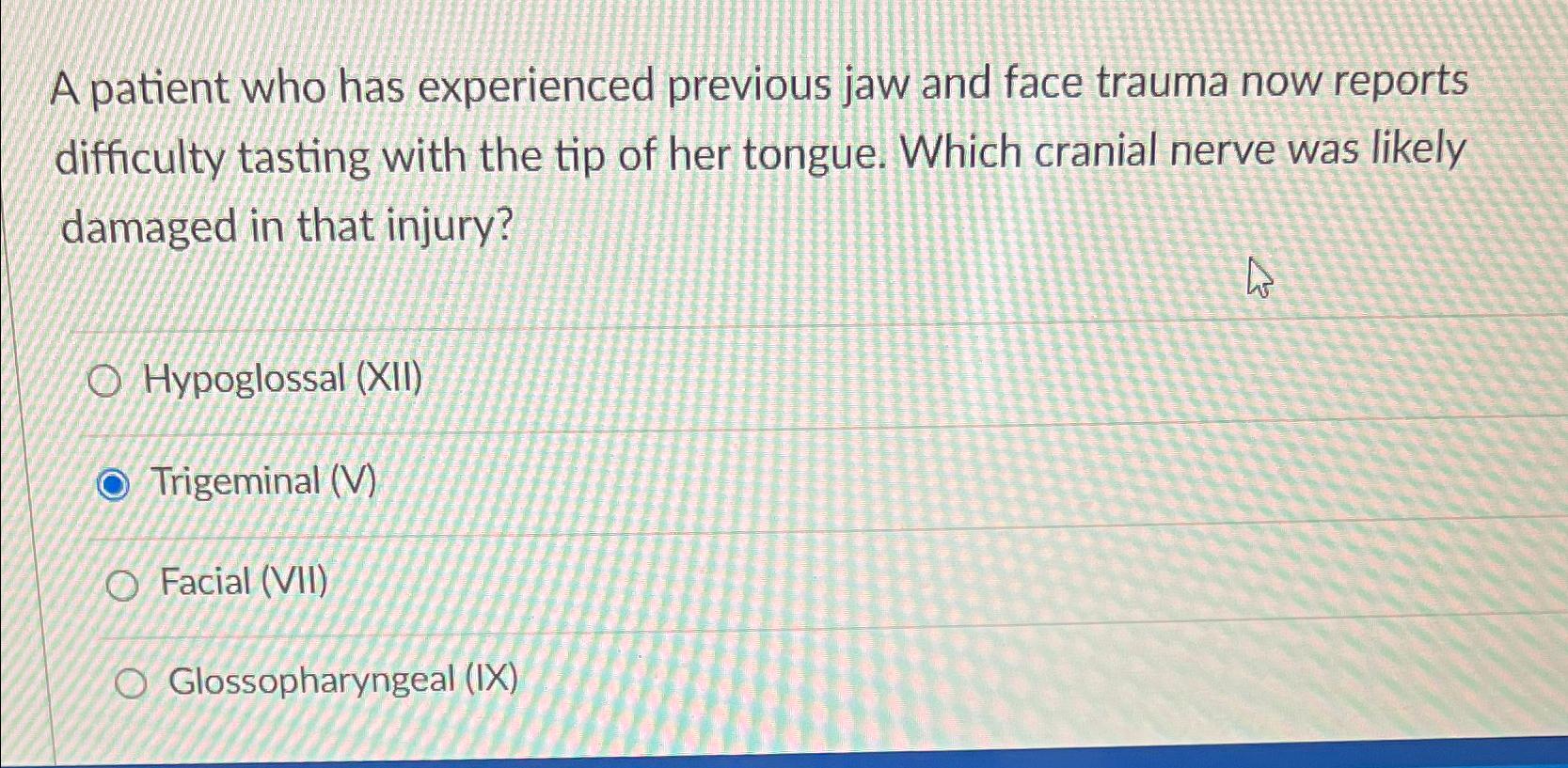 Solved A patient who has experienced previous jaw and face | Chegg.com