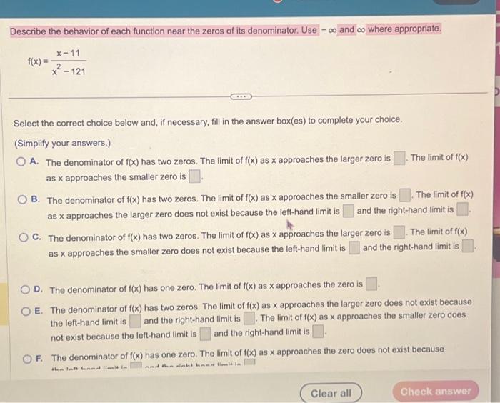 Solved Describe the behavior of each function near the zeros | Chegg.com