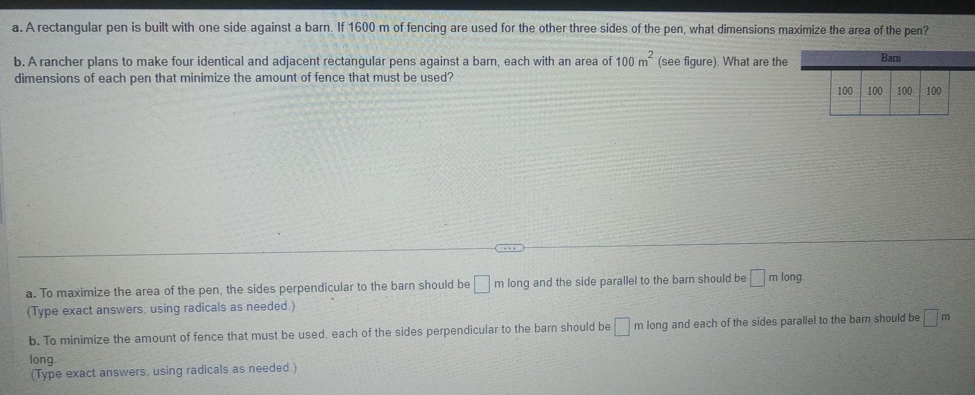 Solved a. A rectangular pen is built with one side against a | Chegg.com