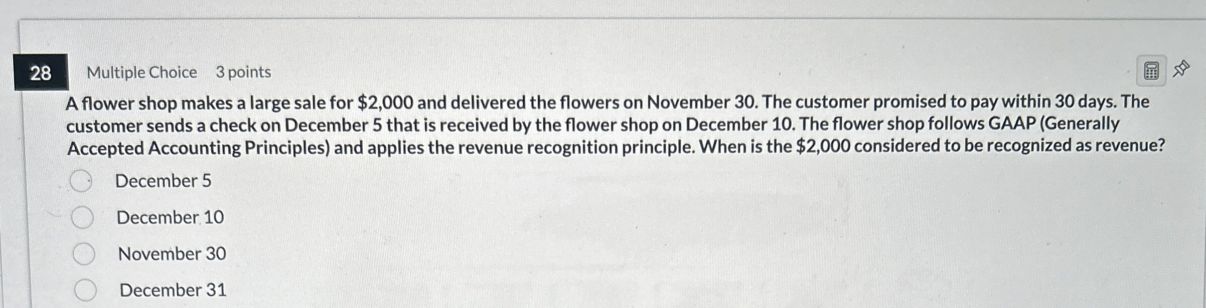 Solved 28Multiple Choice 3 ﻿pointsA flower shop makes a | Chegg.com