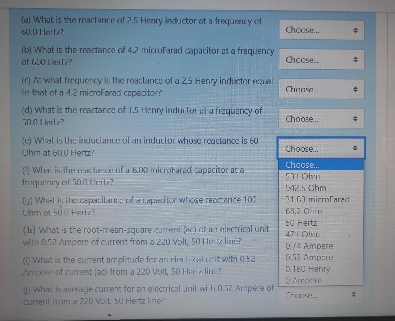 Solved (a) What is the reactance of 2.5 Henry inductor at a | Chegg.com