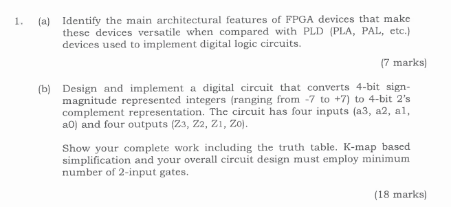 Solved (a) ﻿Identify the main architectural features of FPGA | Chegg.com
