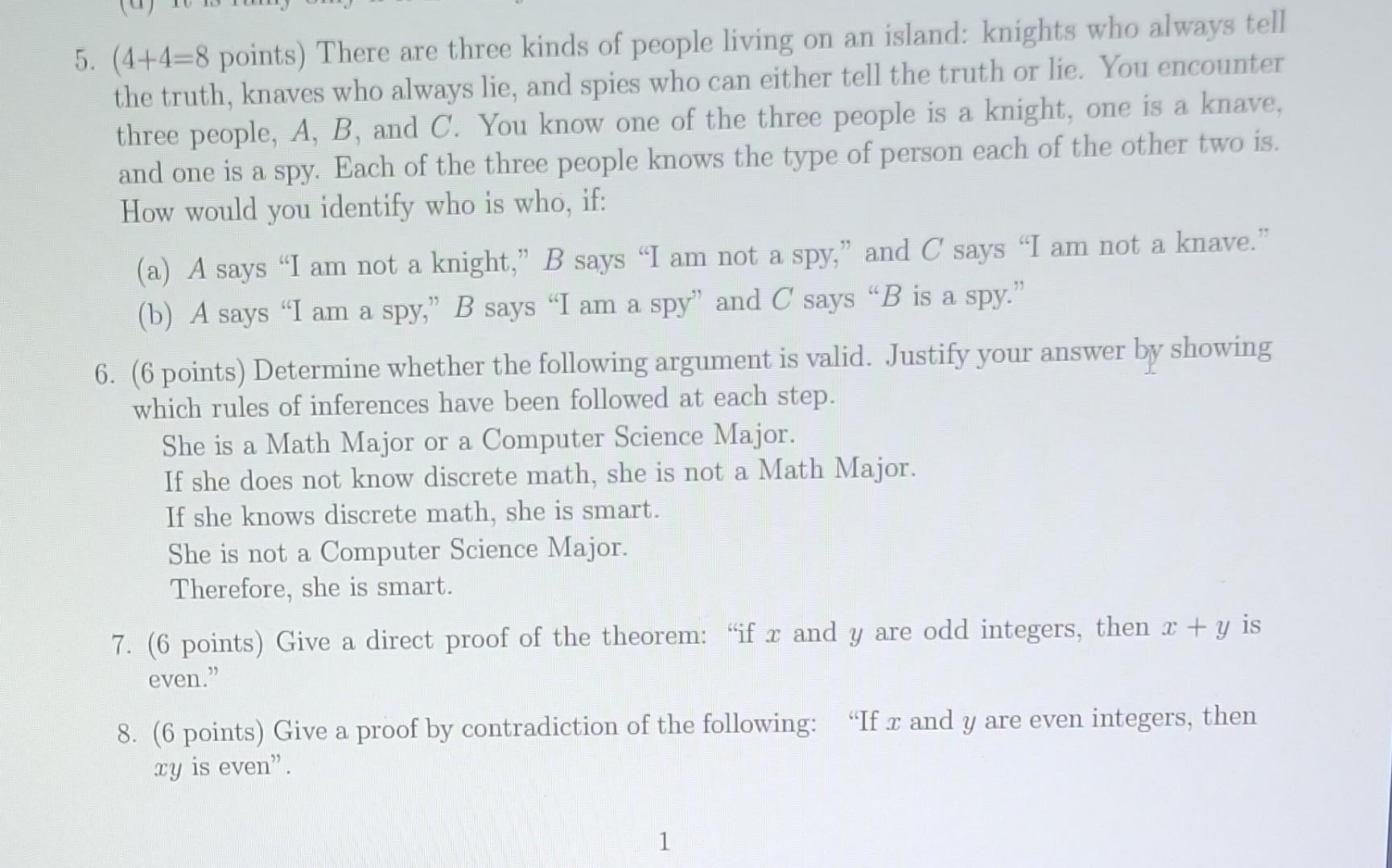 5. (4+4=8 points ) There are three kinds of people | Chegg.com