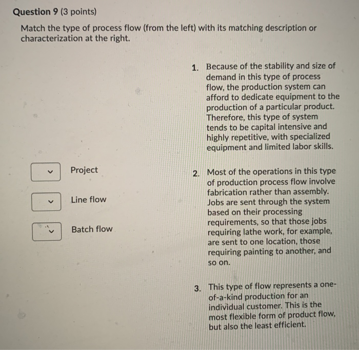Solved Question 9 (3 points) Match the type of process flow | Chegg.com