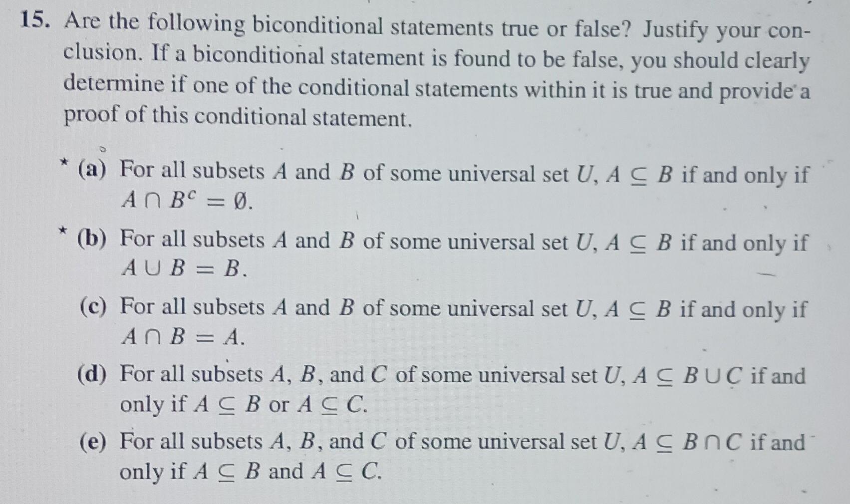 Solved 5 Are The Following Biconditional Statements True Or