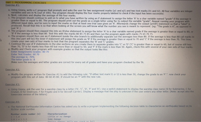 Solved PART I PROGRAMMING EXERCISES a. Using Geany, write a | Chegg.com