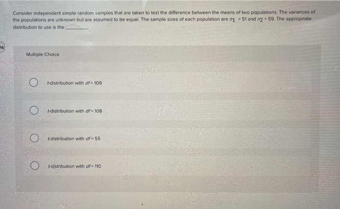 Solved Consider independent simple random samples that are | Chegg.com