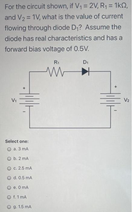 Solved For the circuit shown, if V1 = 2V, R1 = 1k12, and V2 | Chegg.com