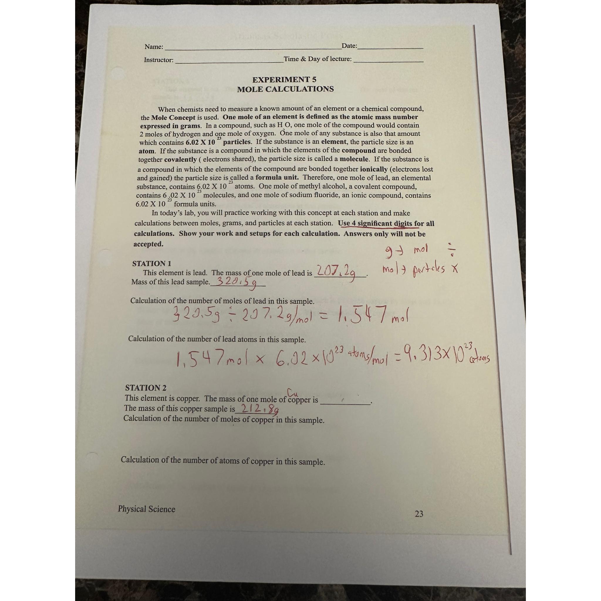 Solved Name:Date:Instructor: Time & Day of | Chegg.com