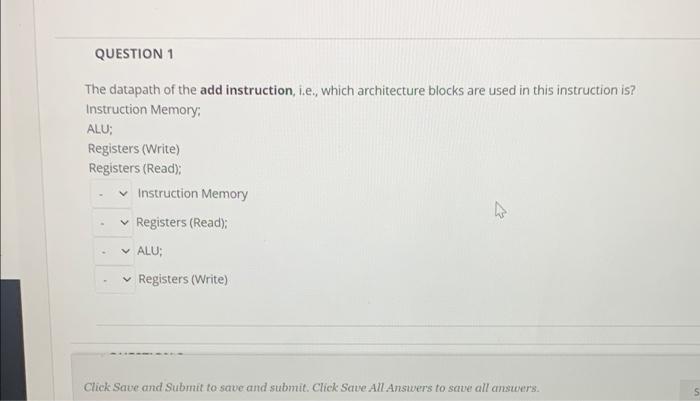 Solved QUESTION 1 The datapath of the add instruction, i.e., | Chegg.com