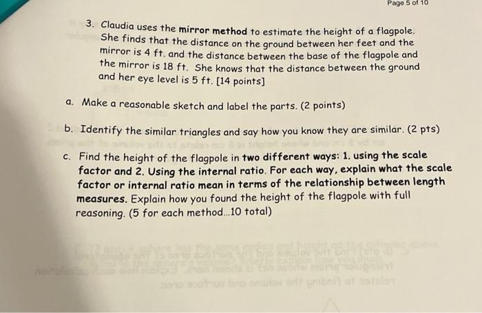 Solved 3. Claudia uses the mirror method to estimate the | Chegg.com