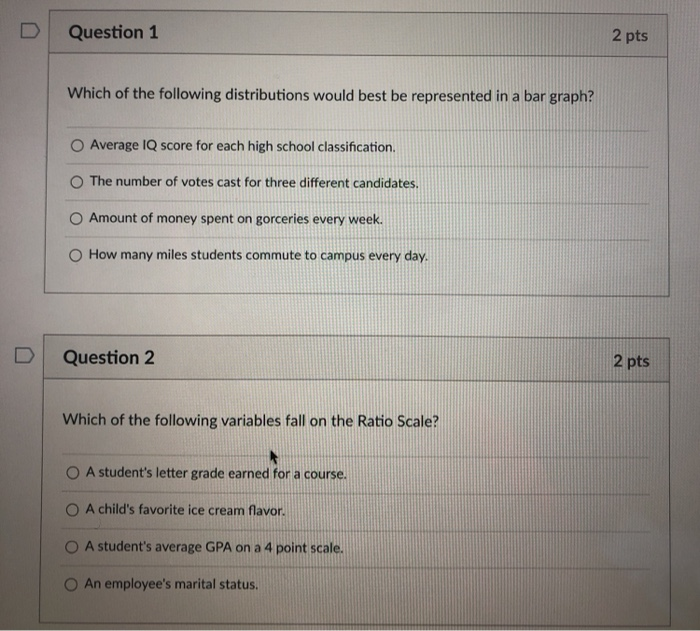 Solved Question 1 2 pts Which of the following distributions | Chegg.com