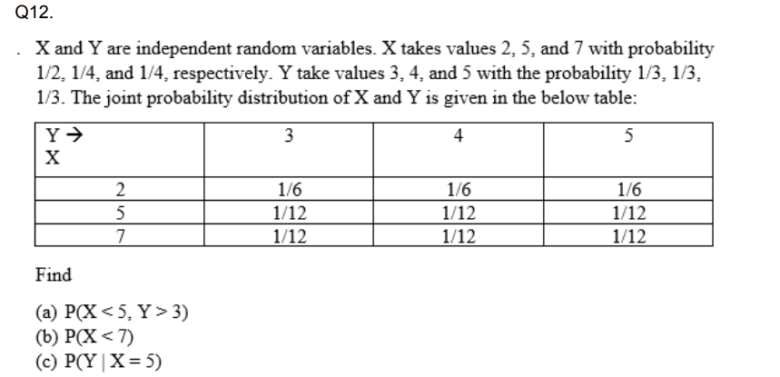 Solved Q12.x ﻿and Y ﻿are independent random variables. x | Chegg.com