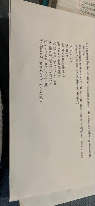 Solved 5. (6 marks) Une the definitiona discusined in clissi | Chegg.com