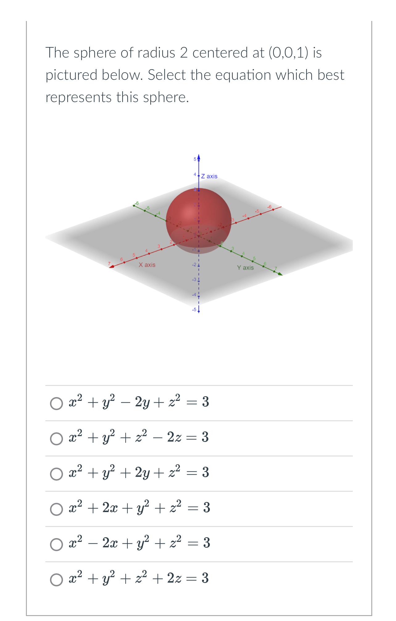 The sphere of radius 2 ﻿centered at (0,0,1) ﻿is | Chegg.com