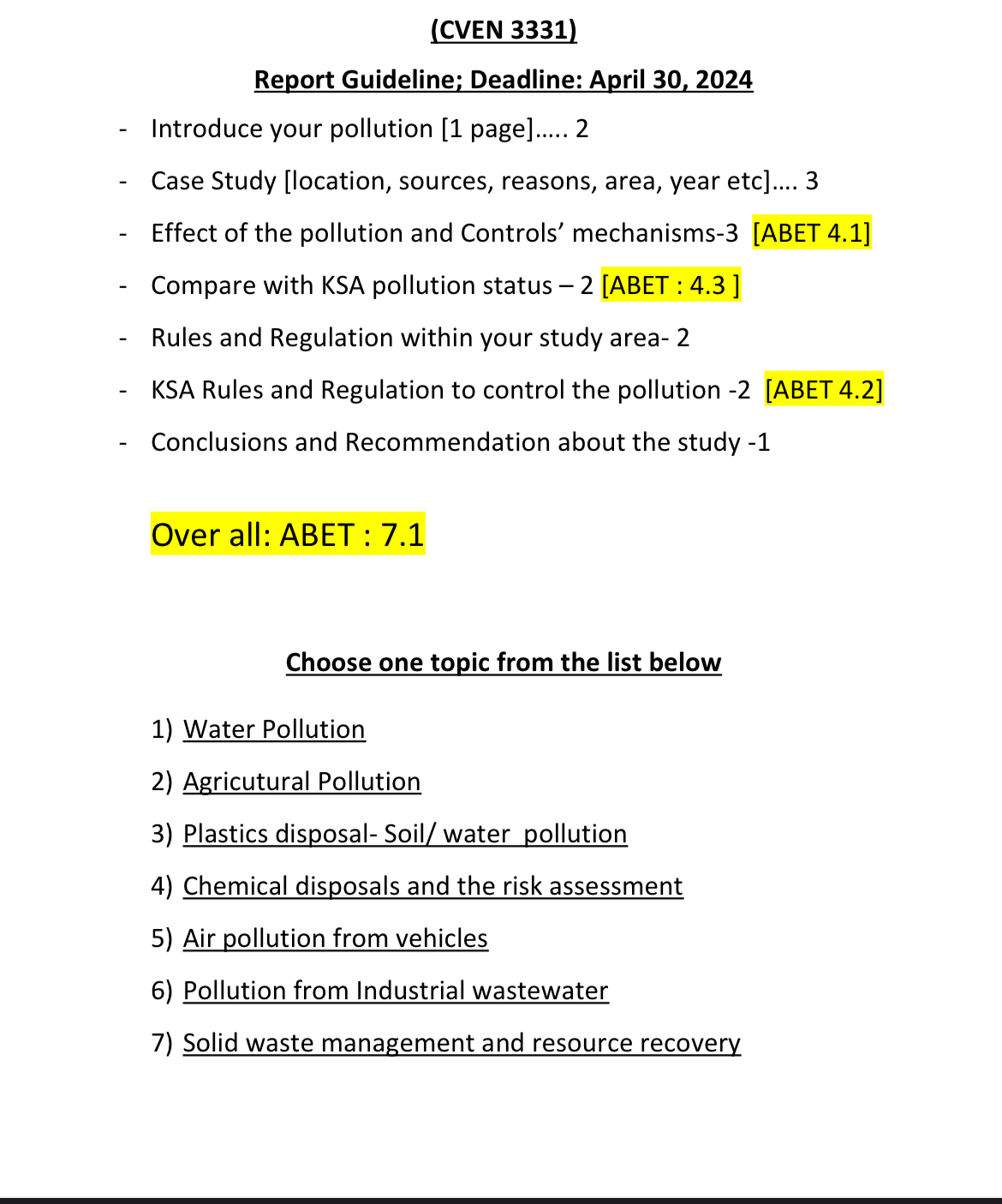 Solved (CVEN 3331)Report Guideline; Deadline: April | Chegg.com