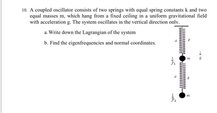 Solved 10. A coupled oscillator consists of two springs with | Chegg.com