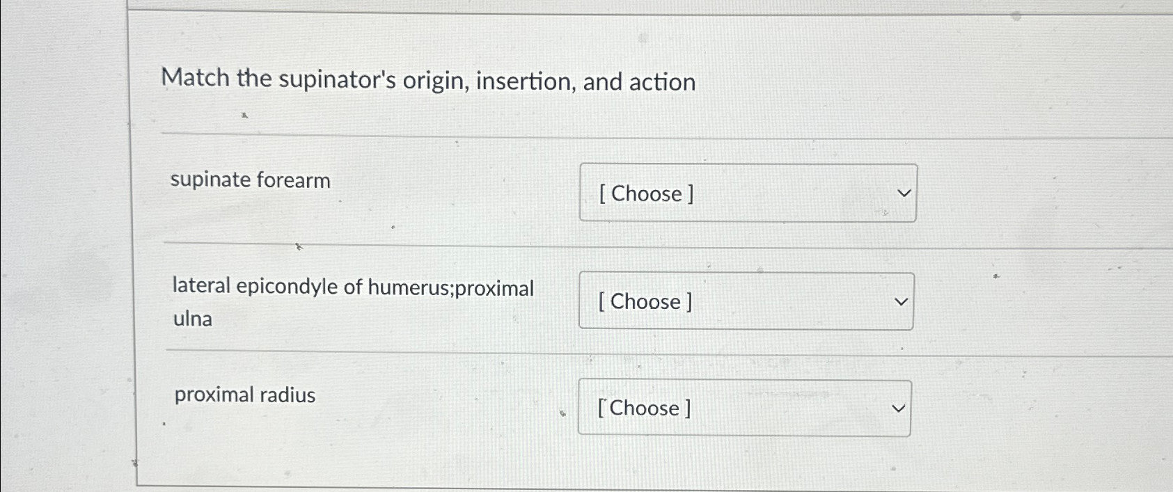 Solved Match the supinator's origin, insertion, and | Chegg.com