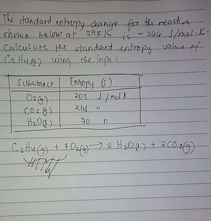 Solved The standard entropy change for the reaction shown | Chegg.com