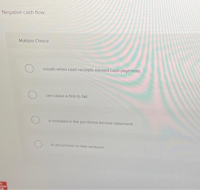 Solved Negative cash flow: Multiple Choice results when cash | Chegg.com