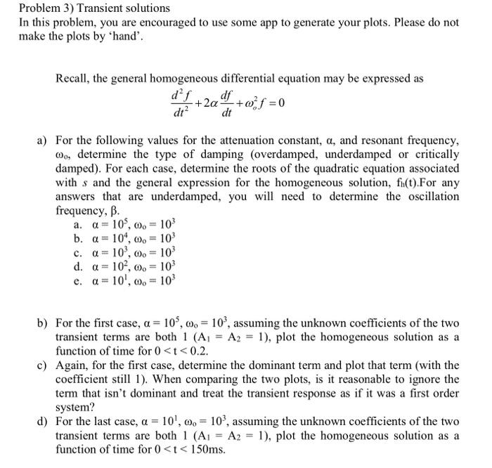 Solved Problem 3) Transient solutions In this problem, you | Chegg.com