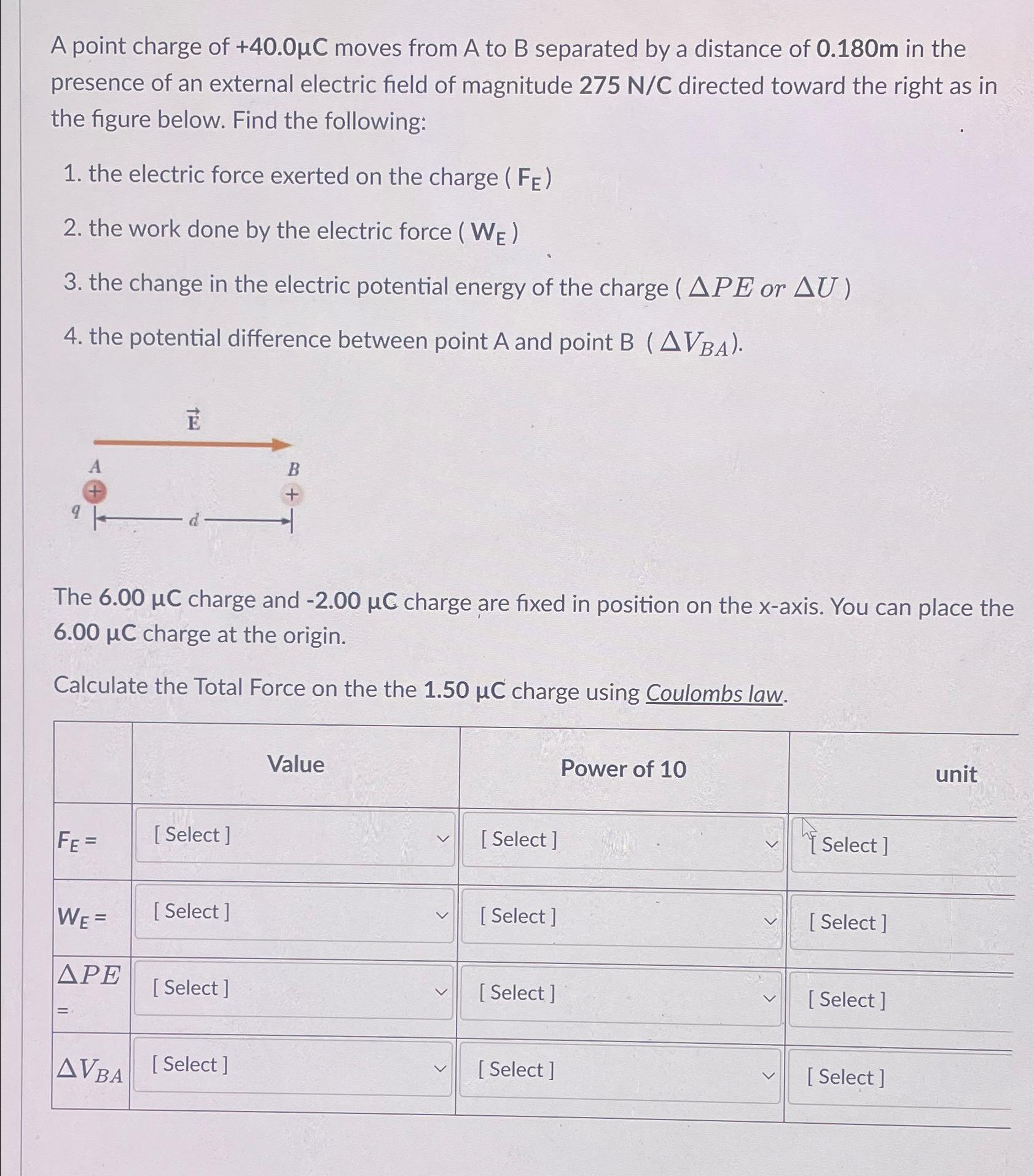 Solved A point charge of +40.0\\\\mu C moves from A to B | Chegg.com