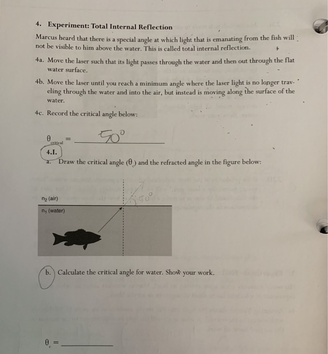 Solved 4. Experiment: Total Internal Reflection Marcus heard | Chegg.com