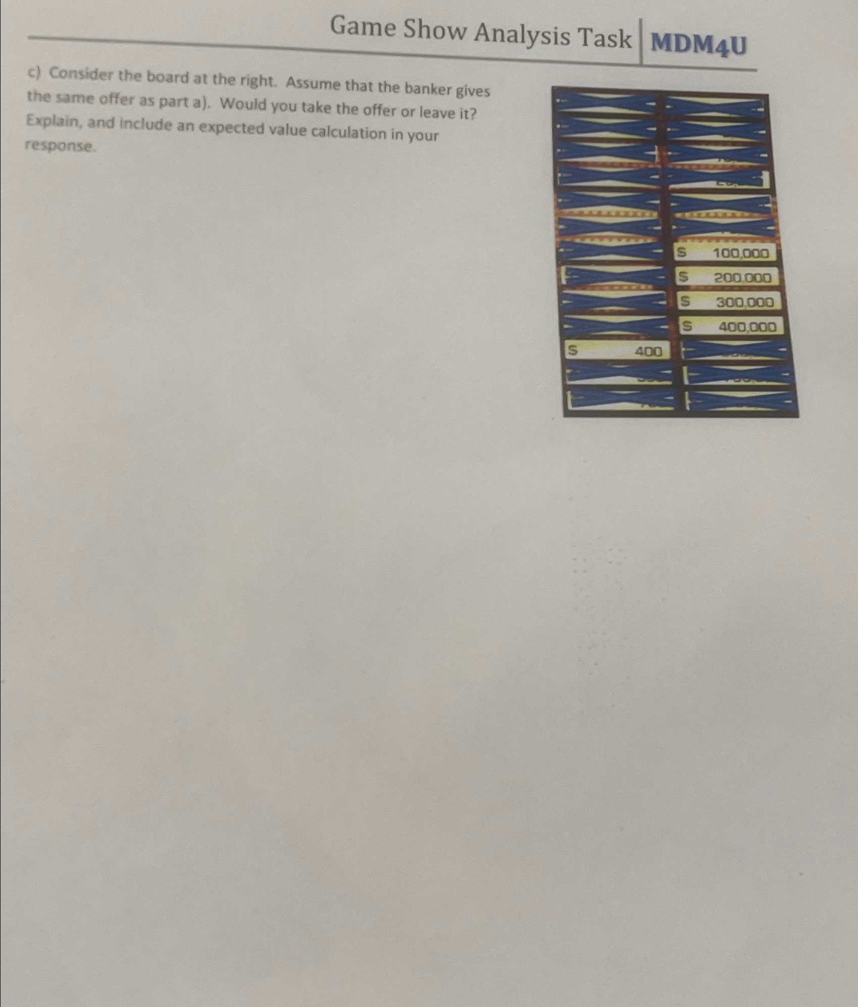 Solved Game Show Analysis Task |MDM4U|c) ﻿Consider the board | Chegg.com