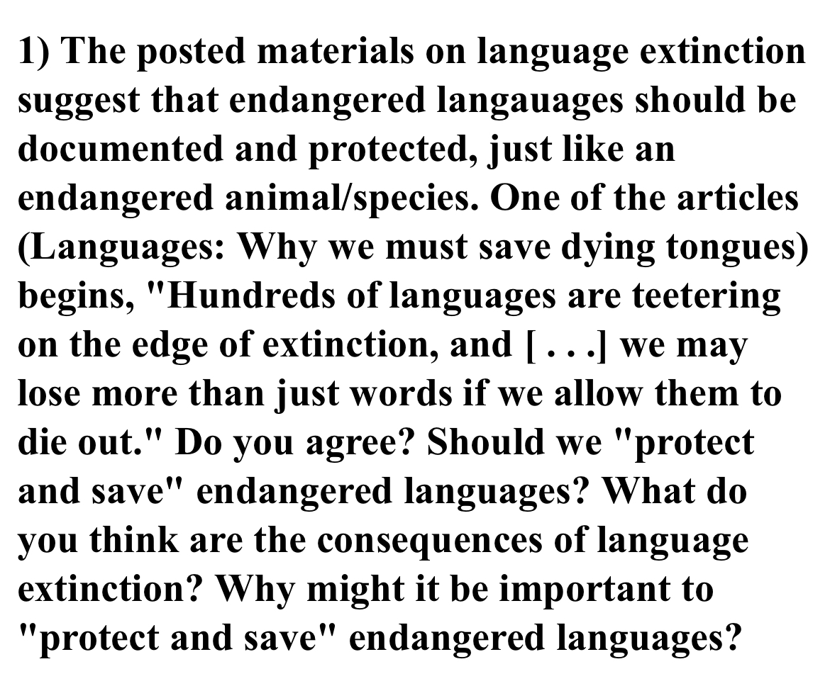 Solved The posted materials on language extinction suggest | Chegg.com