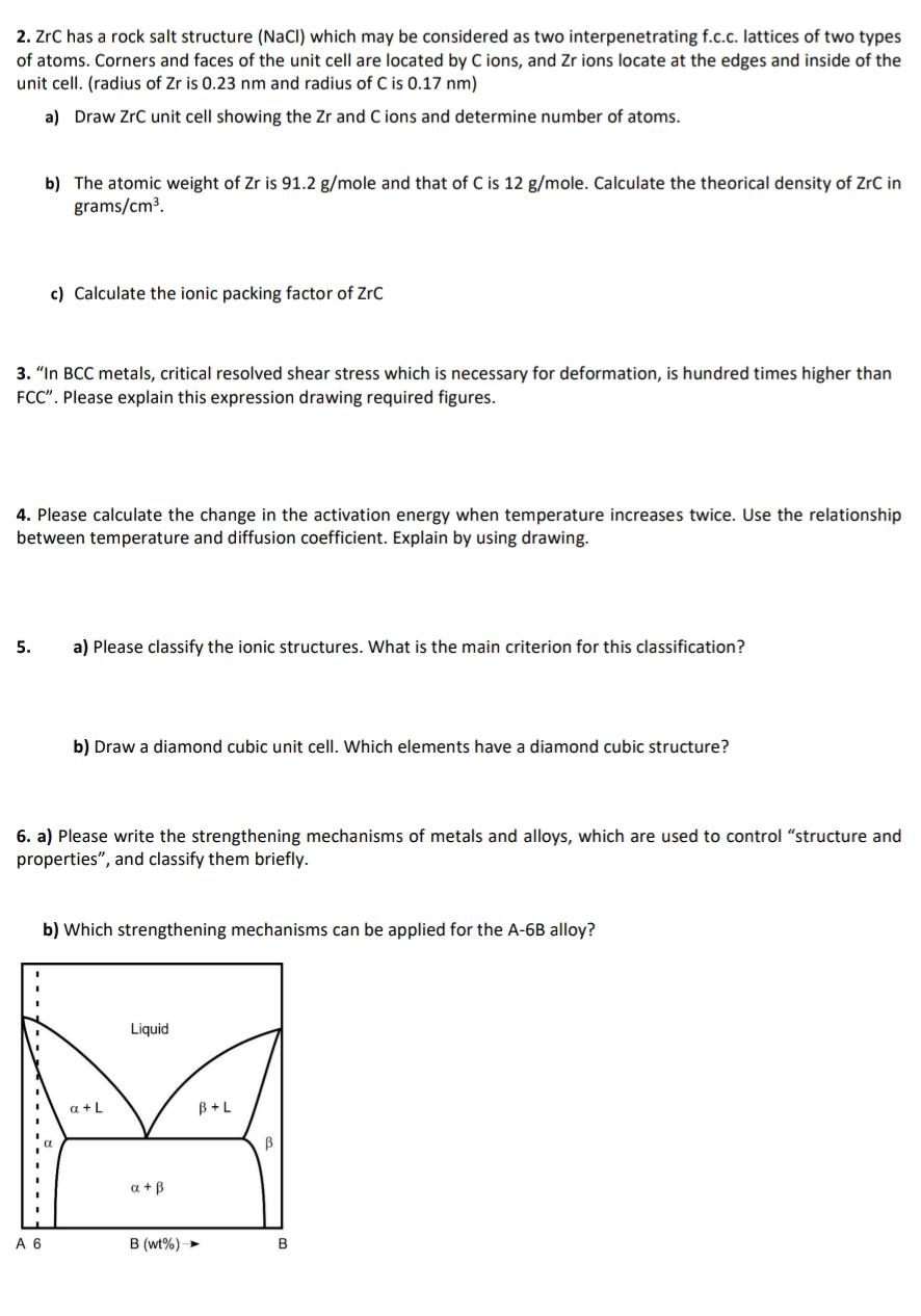 Solved ZrC ﻿has a rock salt structure (NaCl) ﻿which may be | Chegg.com