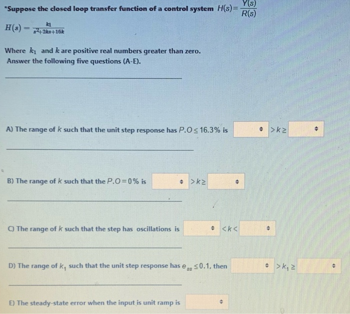 Solved *Suppose the closed loop transfer function of a | Chegg.com