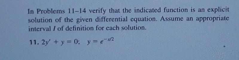 Solved In Problems 11-14 verify that the indicated function | Chegg.com