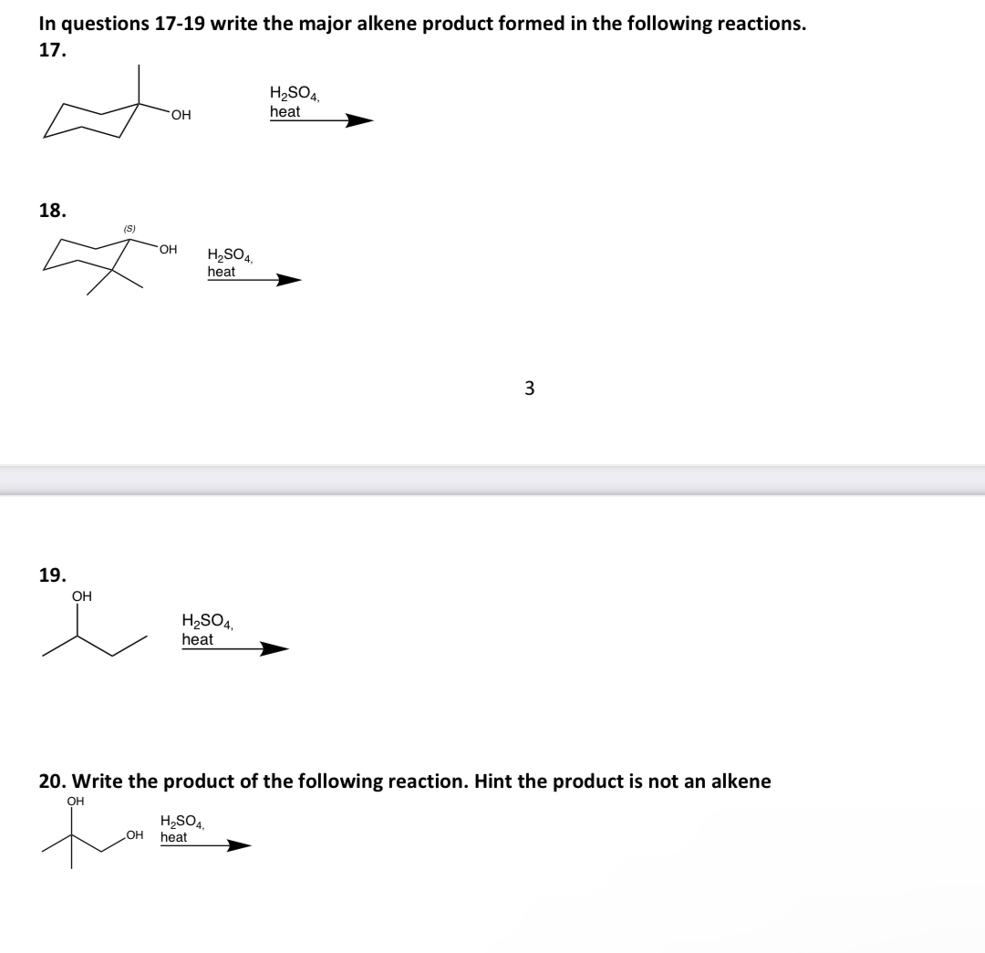 Solved In questions 17-19 ﻿Draw the major alkene product | Chegg.com