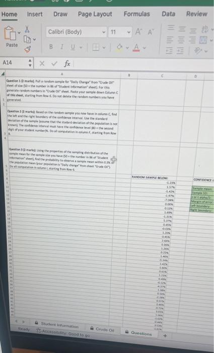 Home Insert Draw Page Layout Formulas Data Review A14 | Chegg.com