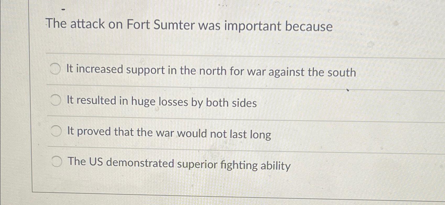 Solved The attack on Fort Sumter was important becauseIt | Chegg.com