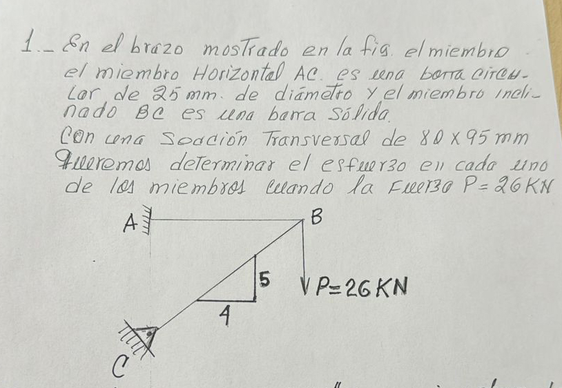 Solved 1.- ﻿En el brazo mostrado en la fig el miembro el | Chegg.com