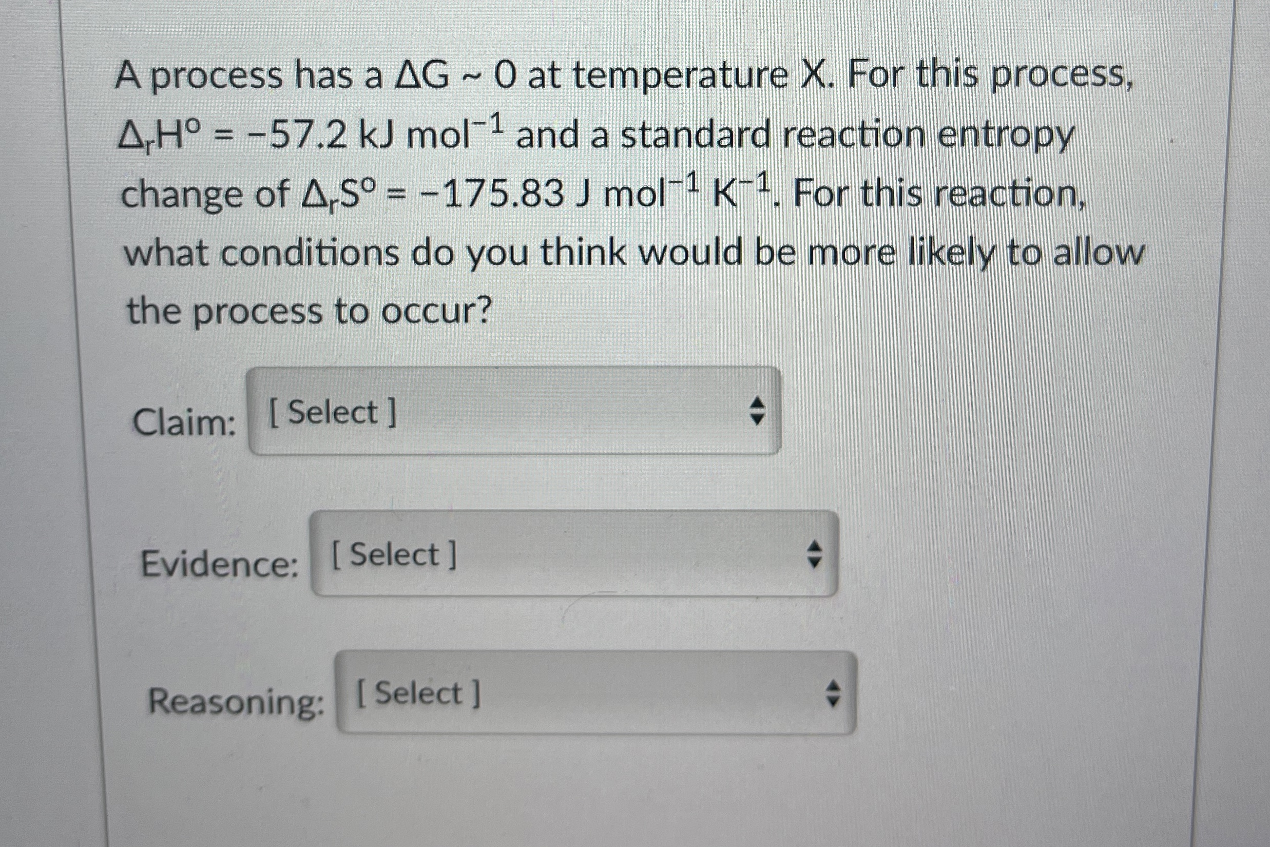 Solved A process has a ΔG∼0 ﻿at temperature x. ﻿For this | Chegg.com