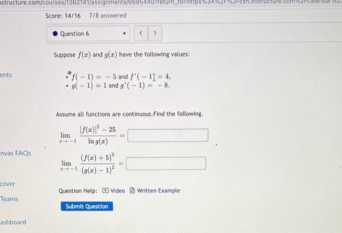 Solved Suppose f(x) and g(x) have the following values: - | Chegg.com