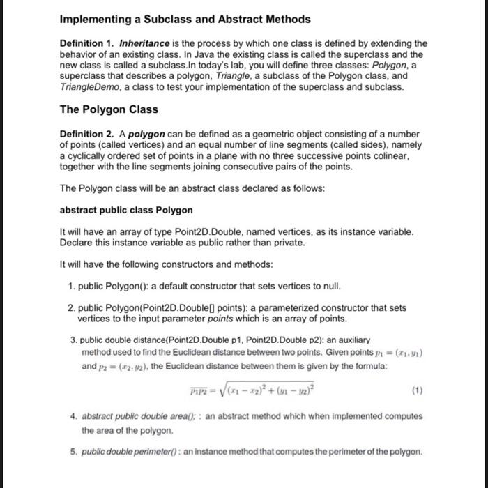 Solved Implementing a Subclass and Abstract Methods | Chegg.com