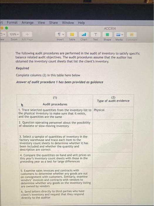 M Format Arrange View Share Window Help ACC304 125% + | Chegg.com