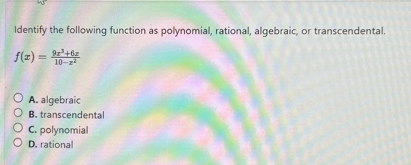 Solved Identify the following function as polynomial, | Chegg.com