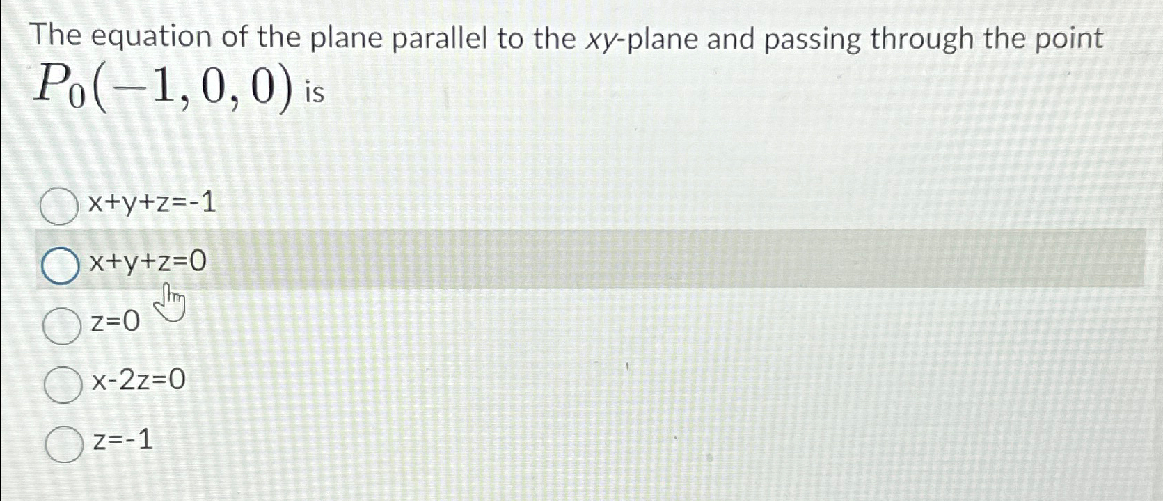 Solved The equation of the plane parallel to the xy-plane | Chegg.com