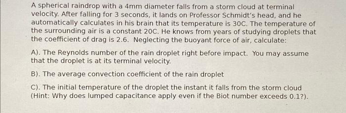Solved A spherical raindrop with a 4 mm diameter falls from | Chegg.com